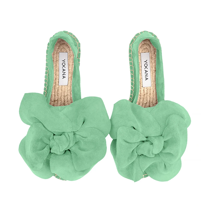 Yokana’s Flower espadrilles – Aventurine suede leather