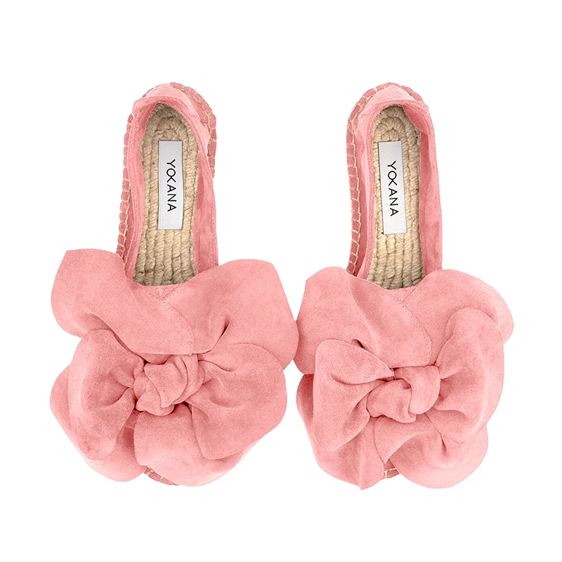 Yokana’s Flower espadrilles – Bubble gum suede leather