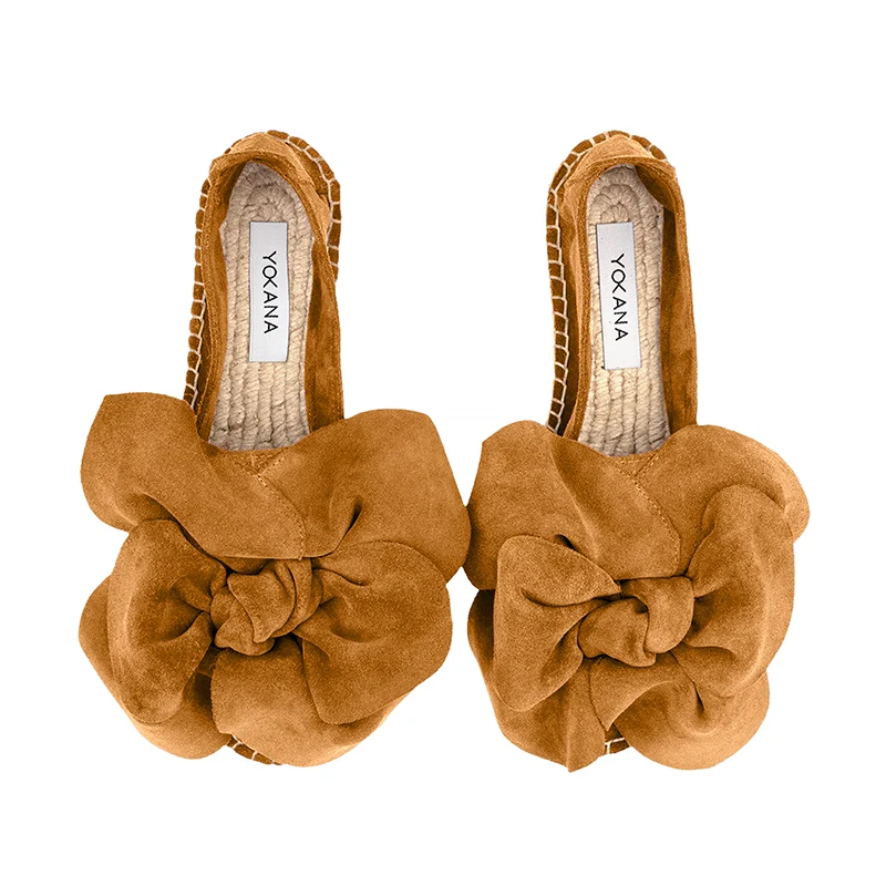 Yokana’s Flower espadrilles – Caramel suede leather