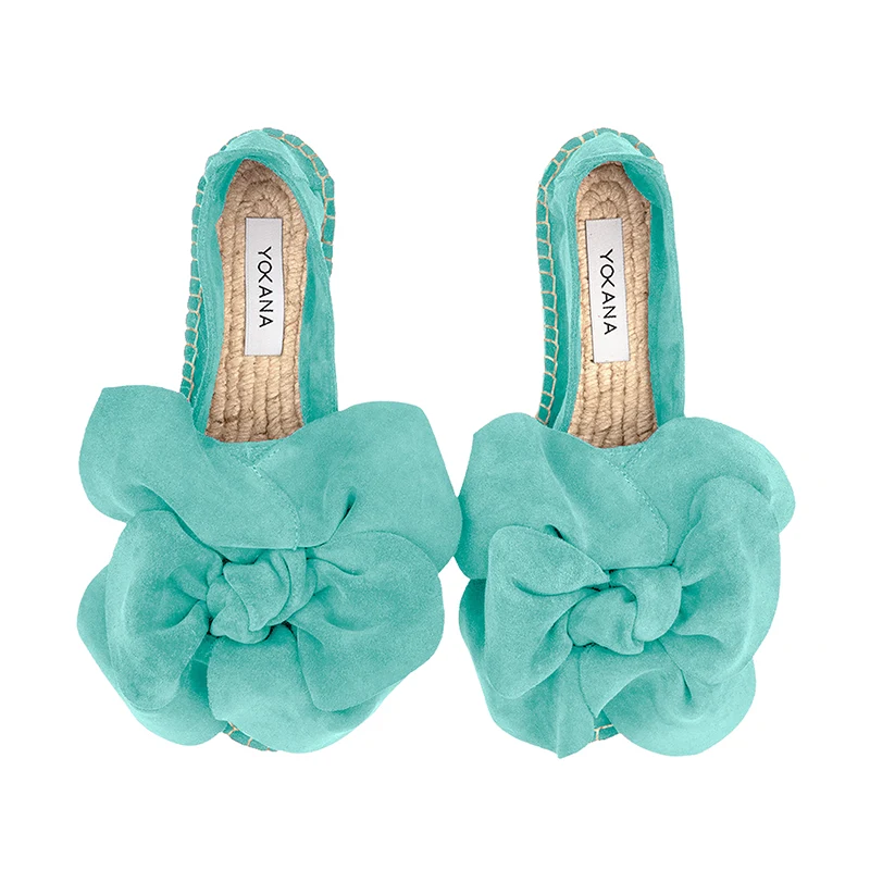 Yokana’s Flower espadrilles – Mint suede leather