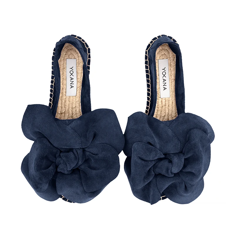 Yokana’s Flower espadrilles – Navy blue suede leather
