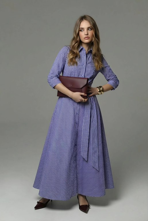 Purple Stripe Dress duga plavo-bela prugasta haljina