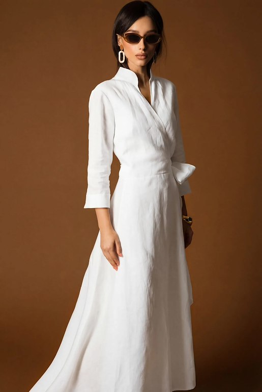 LW White dress bela haljina na preklop 100% lan