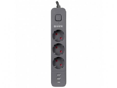 S-LINK Produžni kabl SPG03U 3 utičnice 2XUSB 1X TIP-C 1.5M crni (18926)