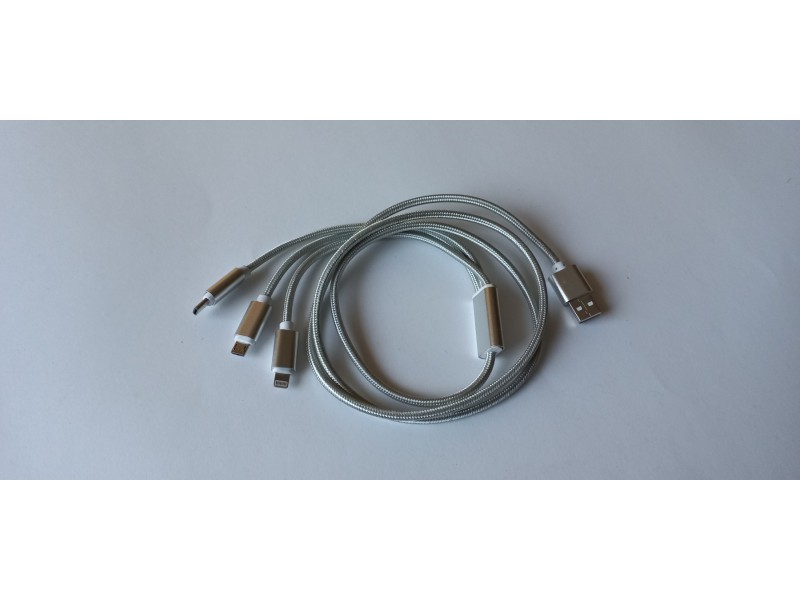 NOVO! Data kabl USB 3 u 1 iPhone, Samsung 1,2 m SILVER