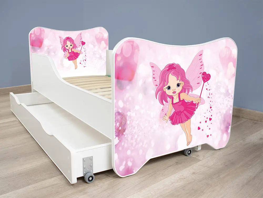 Dečiji krevet sa dušekom, letvicama i fiokom Happy kitty Fairy 160x80 cm