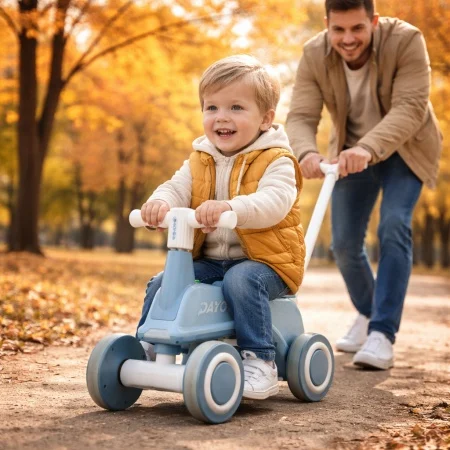 Dečija guralica „Dayou“ sa metalnom ručkom i muzikom – Plava
