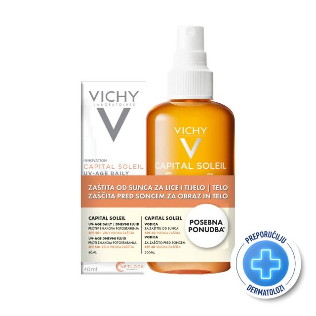 Vichy Capital Soleil UV-age daily fluid SPF 50+ 40 ml+ Vichy Capital Soleil Bronz Solar Protective Water SPF 30 200 ml