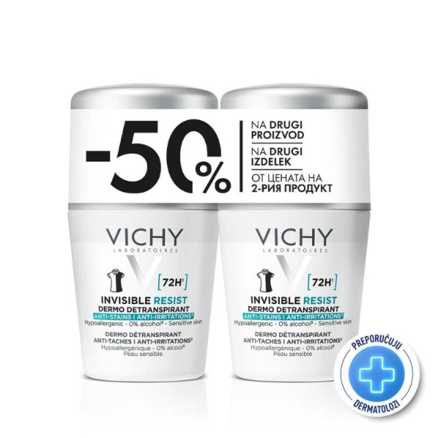 Vichy Roll-on dezodorans Invisible Resist 72h 2x50 ml