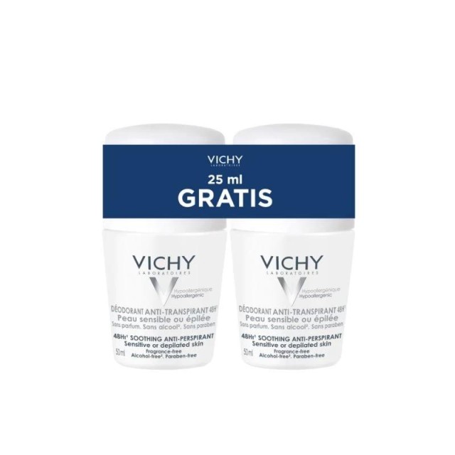 Vichy Roll-on dezodorans za regulaciju znojenja do 48 h za osetljivu i depiliranu kožu 2x 50ml