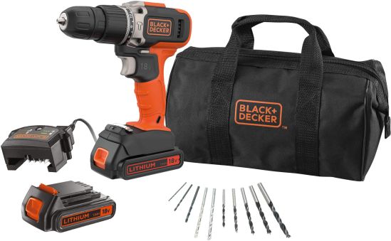 Black&Decker akumulatorska vibraciona bušilica - odvijač 18V; 2x1,5 Ah + 10-delni set burgija (BCD003BA10S)