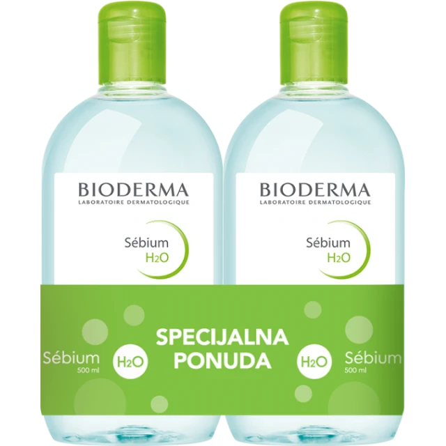 BIODERMA PROMO SEBIUM H2O MICELARNA VODA 500ml 1+1 GRATIS – KOMPLETNO REŠENJE ZA MEŠOVITU I MASNU KOŽU
