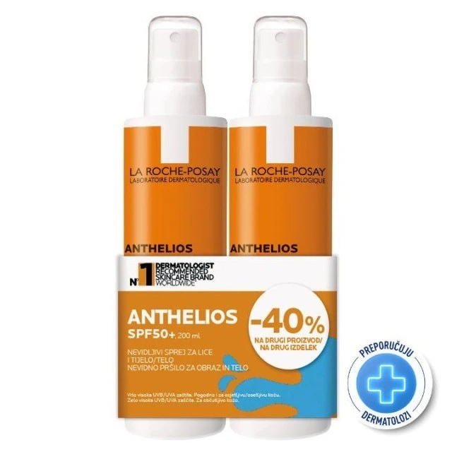 LA ROCHE-POSAY ANTHELIOS NEVIDLJIVI SPREJ SPF50+ DUO PROMO – Maksimalna zaštita za lice i telo (2x200ml)