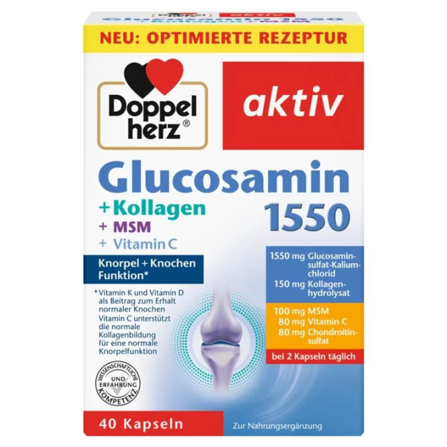 DOPPELHERZ AKTIV GLUKOZAMIN 1550 + KOLAGEN + MSM – Napredna formula za zglobove i hrskavicu (40 kapsula)