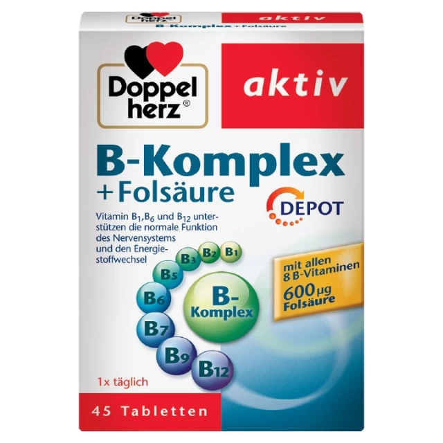 DOPPELHERZ AKTIV B-KOMPLEKS + FOLNA KISELINA – Snaga B vitamina za srce i nerve (45 tableta)