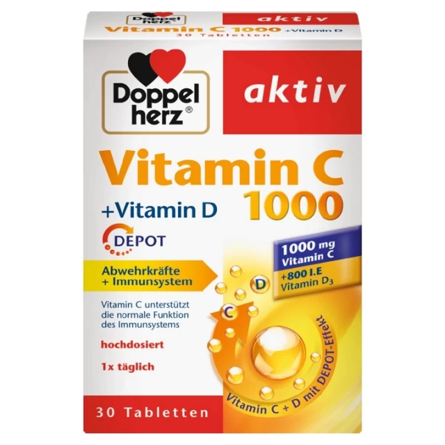 DOPPELHERZ AKTIV VITAMIN C 1000 + D3 – Maksimalna podrška imunitetu (30 tableta)
