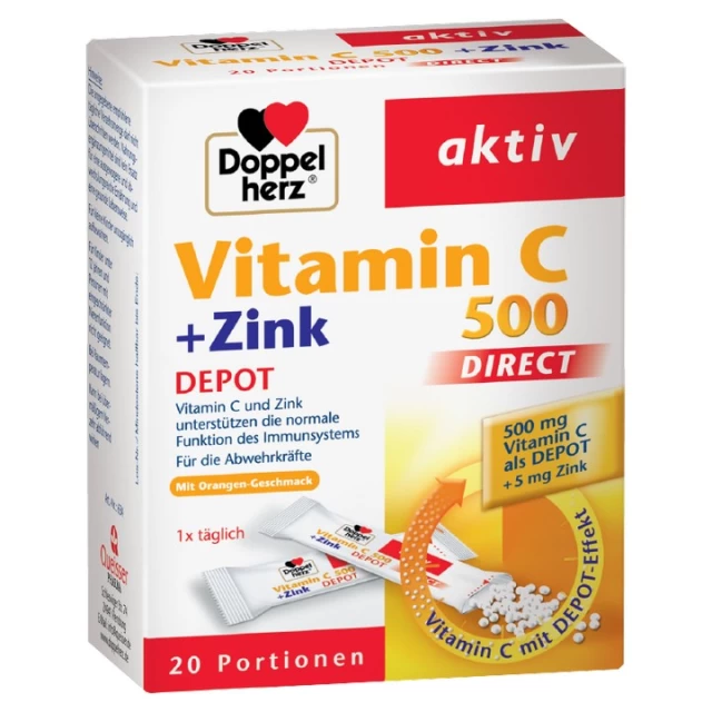 DOPPELHERZ AKTIV VITAMIN C 500 + CINK DIREKT – Brza i dugotrajna zaštita (20 kesica)