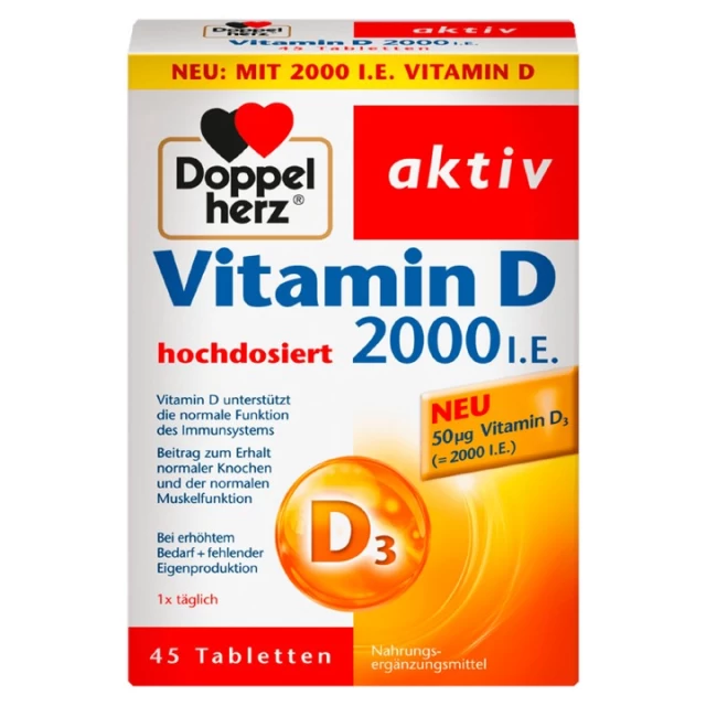 DOPPELHERZ AKTIV VITAMIN D3 2000 IJ – Za snažne kosti, mišiće i imunitet (45 tableta)