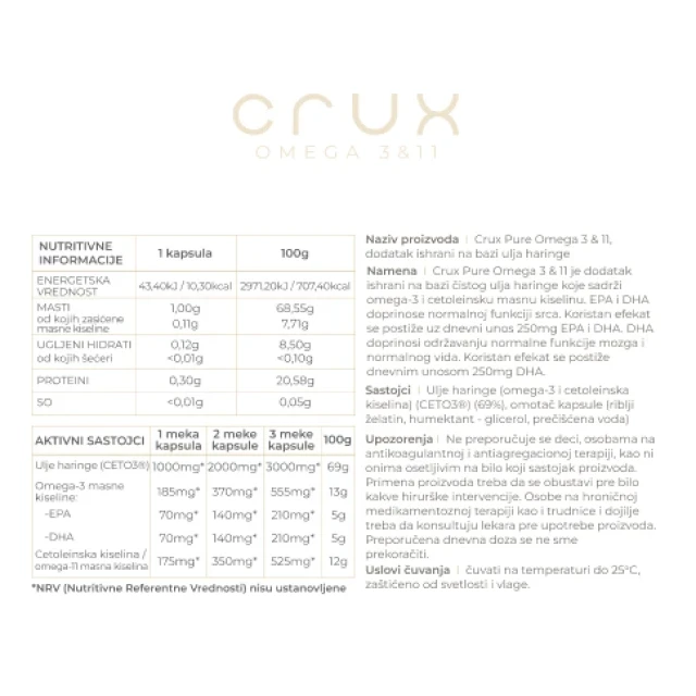 CRUX PURE OMEGA 3 I 11 – REVOLUCIONARNA PODRŠKA SRCU I METABOLIZMU 90 KAPSULA