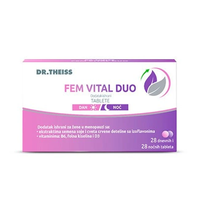 DR. THEISS FEM VITAL DUO – DODATAK ISHRANI ZA UBLAŽAVANJE SIMPTOMA MENOPAUZE I ODRŽAVANJE VITALNOSTI ŽENE 56 TABLETA