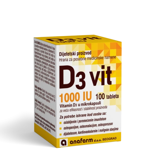 ANAFARM D3 VIT 1000 IU 100 TABLETA – Sunčev vitamin za jake kosti i snažan imunitet