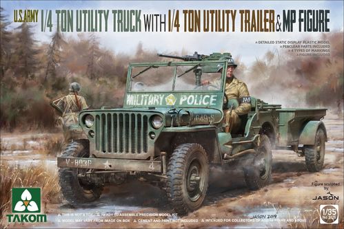 Takom 2126 U.S. Army 1/4 ton utility truck with 1/4 ton utility trailer & MP figure