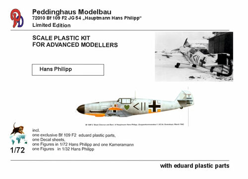 NEW! Peddinghaus-Decals 72010 Messerschmitt Bf-109 F-2 - Hauptmann Hans Philipp