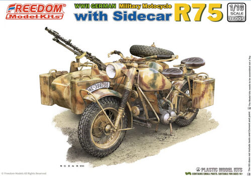 Freedom Model Kits 16005 German WWII Military Motocycle BMW R75 with Sidecar