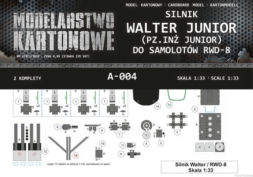 Modelarstwo kartonowe A-004 silnik Walter Junior do RWD-8