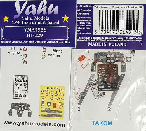 Yahu Models A4936 Henschle Hs 129 - Intrument Panel (for Takom Kits)