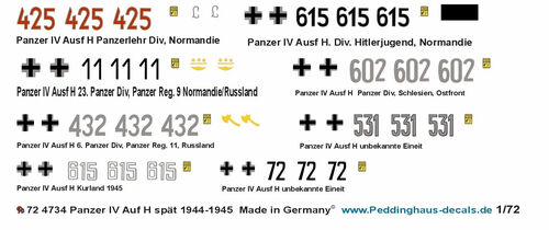 NEW! Peddinghaus-Decals 4734 Panzer IV Ausf.H Late (1944-1945)