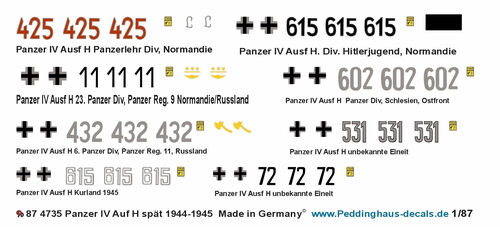 NEW! Peddinghaus-Decals 4735 Panzer IV Ausf.H Late (1944-1945)