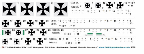 Peddinghaus-Decals 4548 Fokker E IV - 1915 Wintgens Parschau Baldamus Frankl
