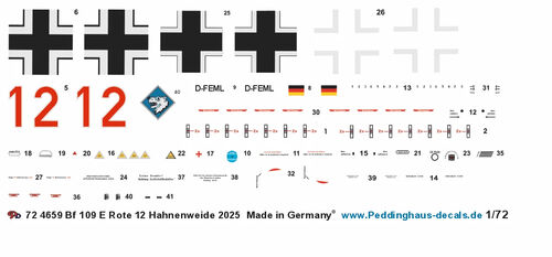 NEW! Peddinghaus-Decals 4659 Messerschmitt Bf-109 E - Rote 12 / Hahnenweide 2025
