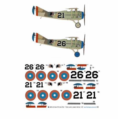 NEW! Peddinghaus-Decals 4689 US Aces 27th Aero Part 1 - Frank Luke & Joseph Wehner