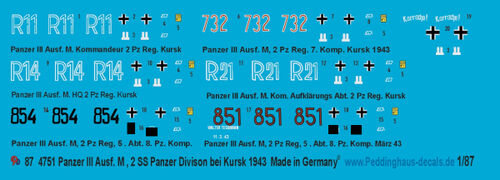 NEW! Peddinghaus-Decals 4751 Panzer III Ausf. M - 2nd SS Panzer Division (March - July 1943)