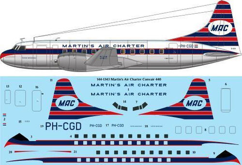NEW! 26 Decals 441343 Convair 440 - Martin's Air Charter Laser Decal (for Roden Kits)