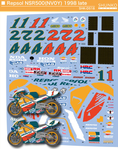 NEW! Shunko Models D518 Repsol Honda NSR 500 1998 - Repsol NSR500 (NV0Y) 1998 Late (for Tamiya Kits)