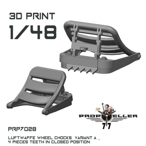 77propeller 7028 Luftwaffe Wheel Chocks Variant A - Teeth in CLOSED Position (4 pcs / 3D-Printed)