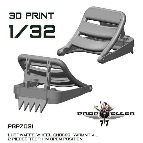 77propeller 7031 Luftwaffe Wheel Chocks Variant B - Teeth in OPEN Position (2 pcs / 3D-Printed)