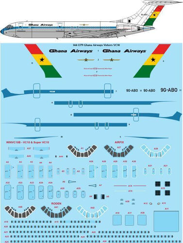 NEW! 26 Decals 441379 Vickers VC10 - Ghana Airways Laser Decal with Screen Print Details