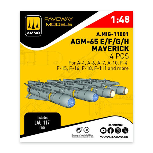 NEW! AMMO of Mig Jimenez 11001 AGM-65 E/F/G/H Maverick (4 pcs / 3D-Printed)