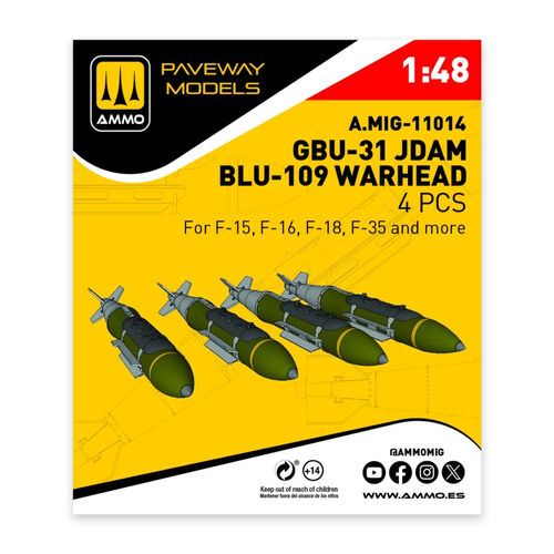 NEW! AMMO of Mig Jimenez 11014 GBU-31 JDAM / BLU-109 Warhead (4 pcs / 3D-Printed)