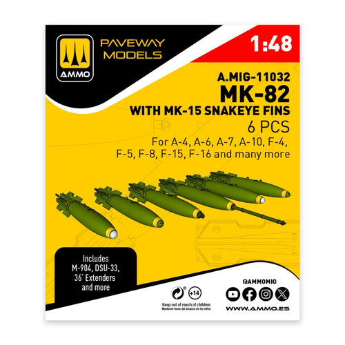 NEW! AMMO of Mig Jimenez 11032 Mk.82 with MK-15 Snakeye Fin (6 pcs / 3D-Printed)