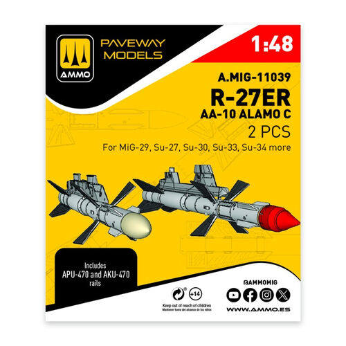 NEW! AMMO of Mig Jimenez 11039 R-27ER - AA-10 Alamo C (2 pcs / 3D-Printed)
