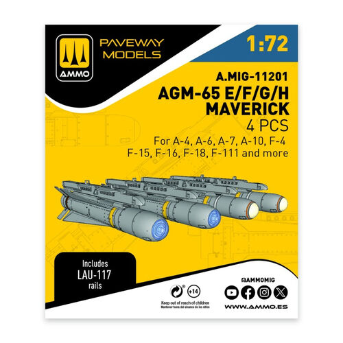 NEW! AMMO of Mig Jimenez 11201 AGM-65 E/F/G/H Maverick (4 pcs / 3D-Printed)