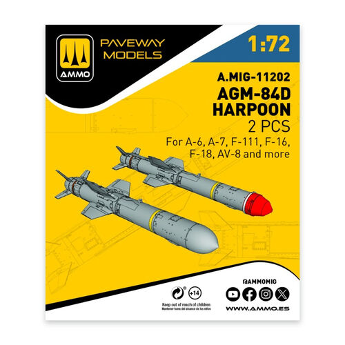 NEW! AMMO of Mig Jimenez 11202 AGM-84 D Harpoon (2 pcs / 3D-Printed)