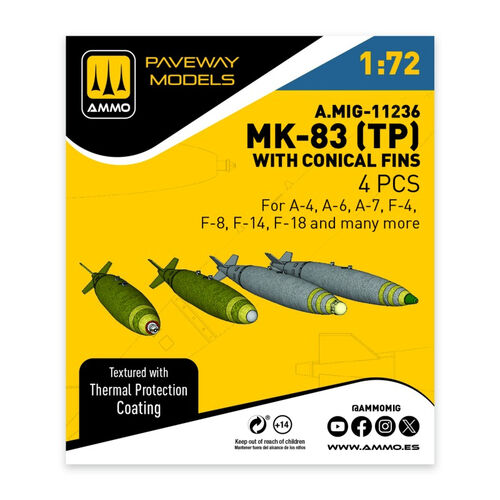 NEW! AMMO of Mig Jimenez 11236 Mk.83 with Thermal Protection and Conical Fin (4 pcs / 3D-Printed)