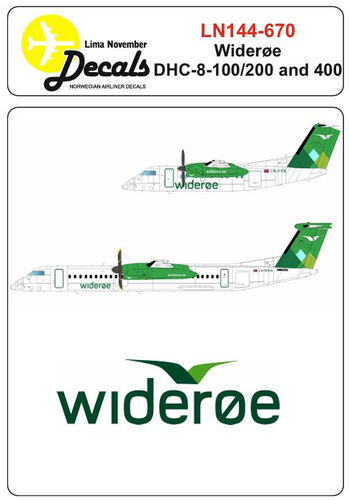 NEW! Lima November Decals 144-670 de Havilland Canada DHC-8-100/200 and 400 - Wideroe