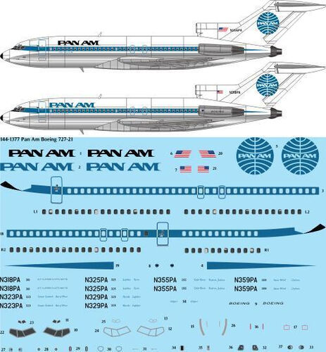 NEW! 26 Decals 441377 Boeing 727-21 - Pan Am Laser Decal (for CRM Kits)